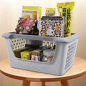 Jandson Grey Plastic Stacking Baskets, Large Stackable Storage Bins, 5 Packs
