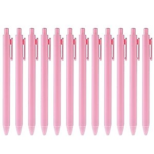 Bewudy Pastel Gel Ink Pens, 12 Pcs 0.5mm Aesthetic Gel Pens Fine Point Retractable Gel Pens Cute Ball Point Pen Black Ink Writing Pens Rollerball Pens School Gift Supplies (Pink)