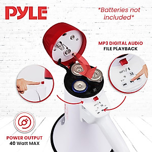 Pyle Megaphone Speaker PA Bullhorn Built-in Siren - Adjustable Volume Control & 800 Yard Range - for Football, Soccer, Baseball, Hockey & Basketball Cheerleading Fans & Coaches or for Safety Drills