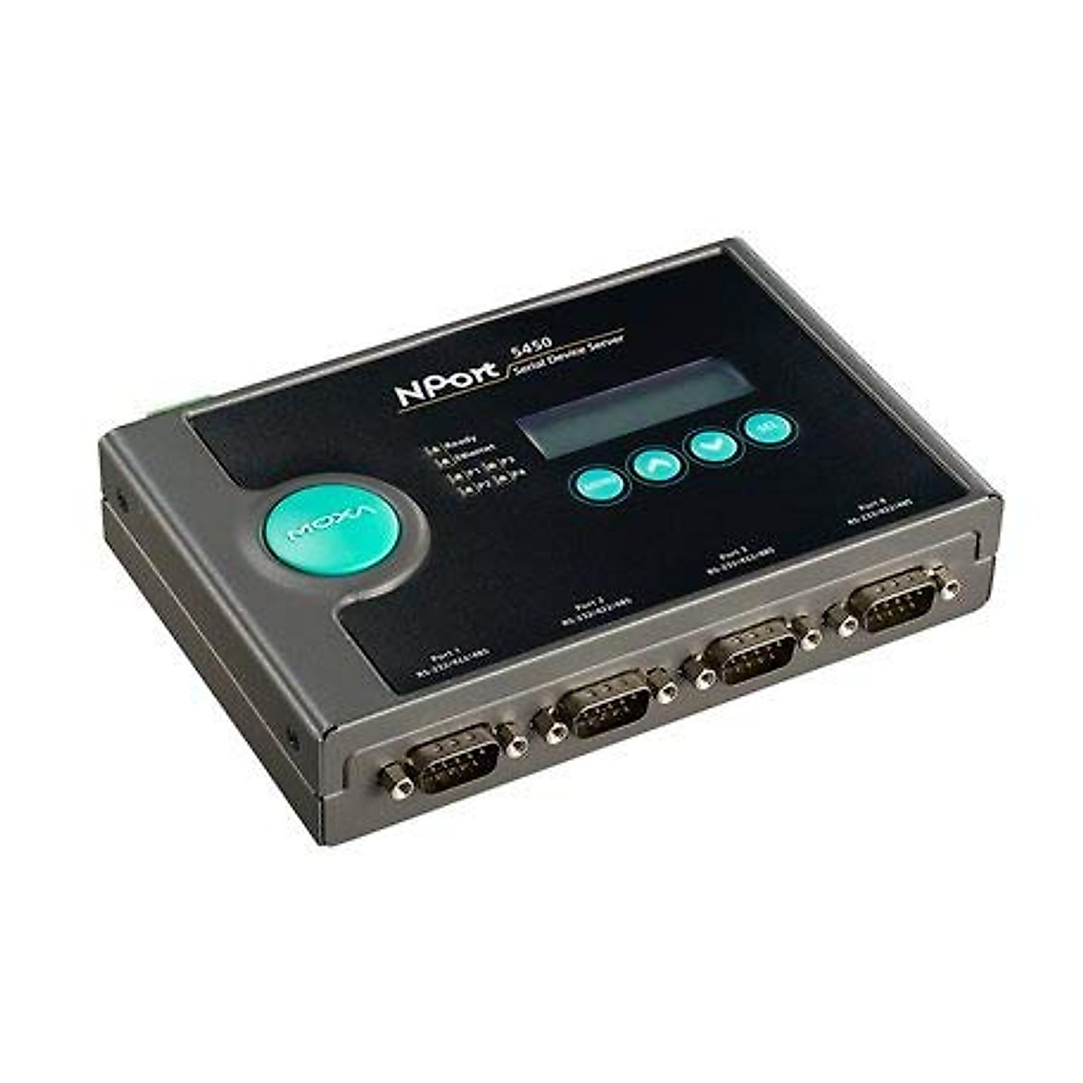 MOXA NPort 5450-4 Ports Device Server, 10/100 Ethernet, RS-232/422/485, DB-9, 15KV ESD, Without 110V Power Adapter