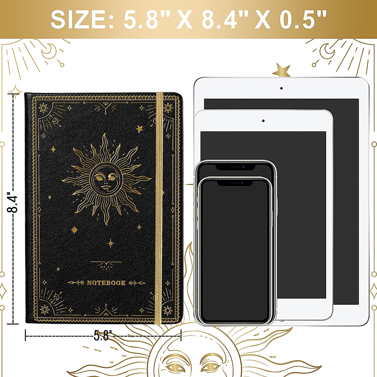 Ruled Notebook/Journal – Premium Thick Paper Faux Leather Classic Writing Notebook with Pocket + Page Dividers Gifts, Banded, Large, 144 Pages, Hard Cover, Lined (5.8 x 8.4) - Black