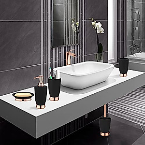 HWBKA 5 Pcs Matte Black Bathroom Accessories Set Complete,Bathroom Soap Dispenser Set with Toothbrush Holder,Toothbrush Cup,Soap Dish, Toilet Brush with Holder