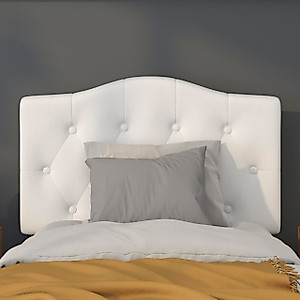 BizChair Tufted Upholstered Twin Size Headboard in White Fabric