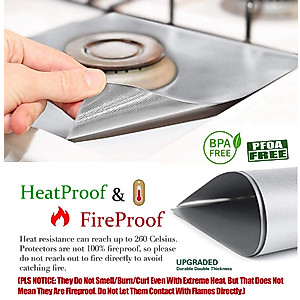 Stove Burner Covers,0.3 MM Double Thickness,8 Pack,Gas Stove Burner Liners,Non-stick Reusable Gas Range Stove Top Covers for Kitchen,Cuttable,Easy to Clean,Silver,Size 10.6” x 10.6”