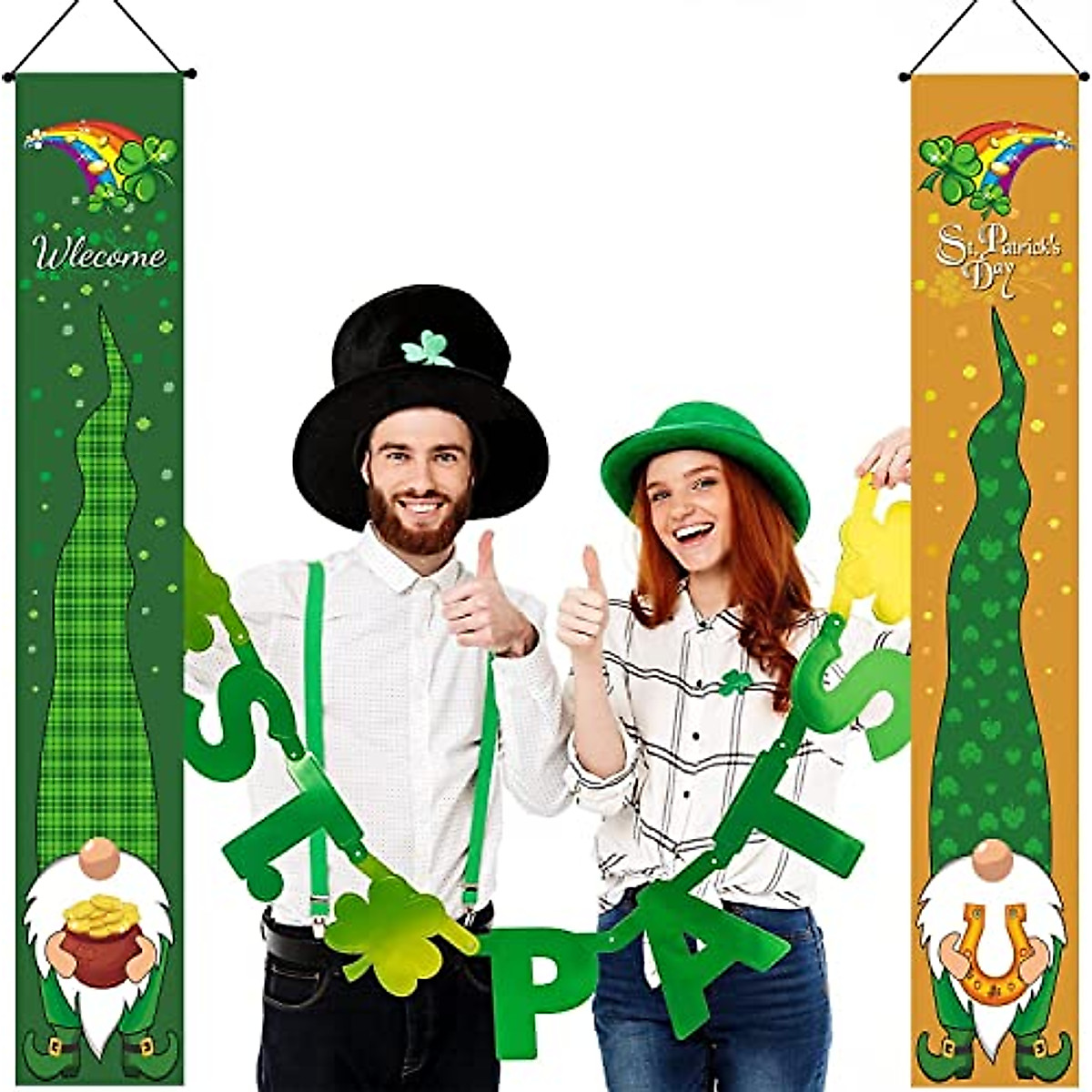 Viajero St. Patricks Day Decorations Banners Gnome Shamrock Welcome Hanging Signs