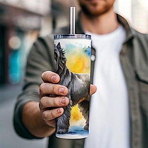 Bouviers Des Flandres Dog Watercolor Style Skinny Tumbler 20oz with Straw Insulated Water Bottle Gift