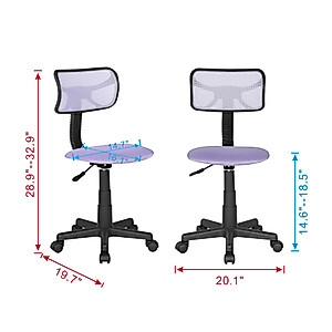 JJS Kids Mesh Rolling Desk Chair, Small Swivel Office Computer Chair for Teens, Low-Back Adjustable Upholstered Student Task Chair, Purple