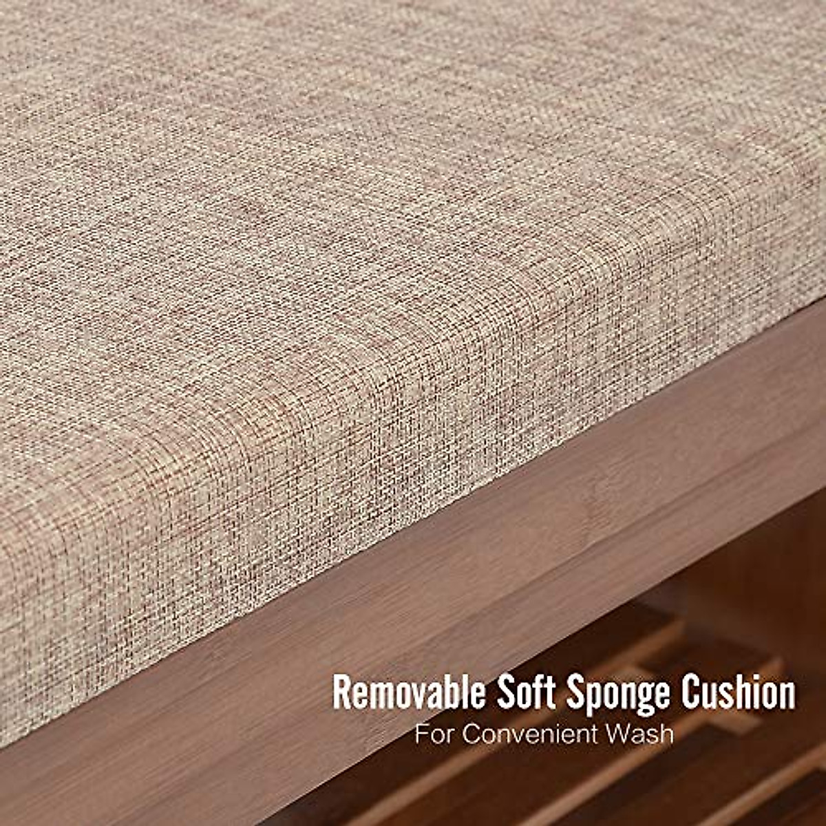 YUSING Bamboo Shoe Rack Bench with Removable Cushion, 2 Tier Entryway Shoe Storage Organizer Shelf with Hidden Drawer and Umbrella Stand for Bedroom, Living Room and Bathroom (Large)