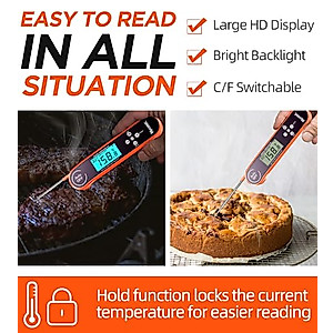 Nycetek Digital Cooking Thermometer, Accurate & Waterproof Instant Read Meat Thermometer with Backlit, Calibration, Probe, Food Thermometer for Kitchen, Grilling, Candy, BBQ, Oil Fry, Baking and More