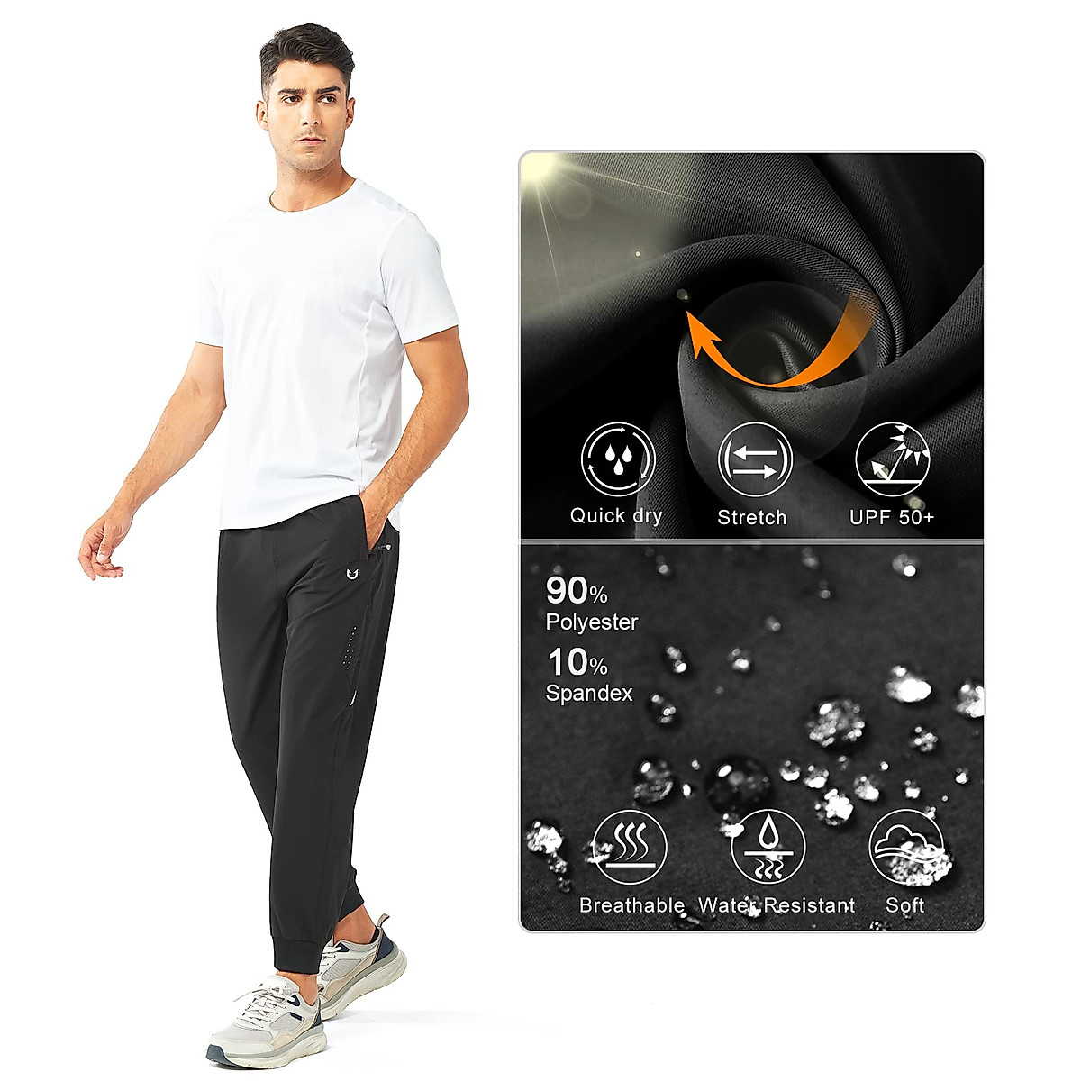 NORTHYARD Men's Athletic Running Pants Lightweight Workout Joggers Quick Dry Gym Sweatpants Active Sports Track Training Black L