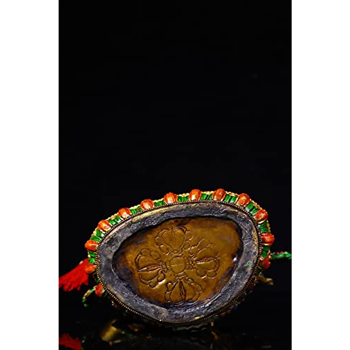 9" Tibetan Temple Collection Old Bronze Outline in Gold Painted Mosaic gem Dzi Beads Manjushri Worship Buddha Town House