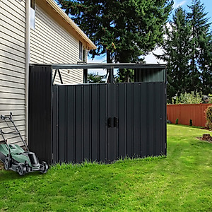 Outdoor Garbage Bin Metal Storage Shed with Lockable Individually Opening Doors, Padlock Latch, Lifting Lids, for 2 Trash Cans, for Garden Yard Lawn, Black