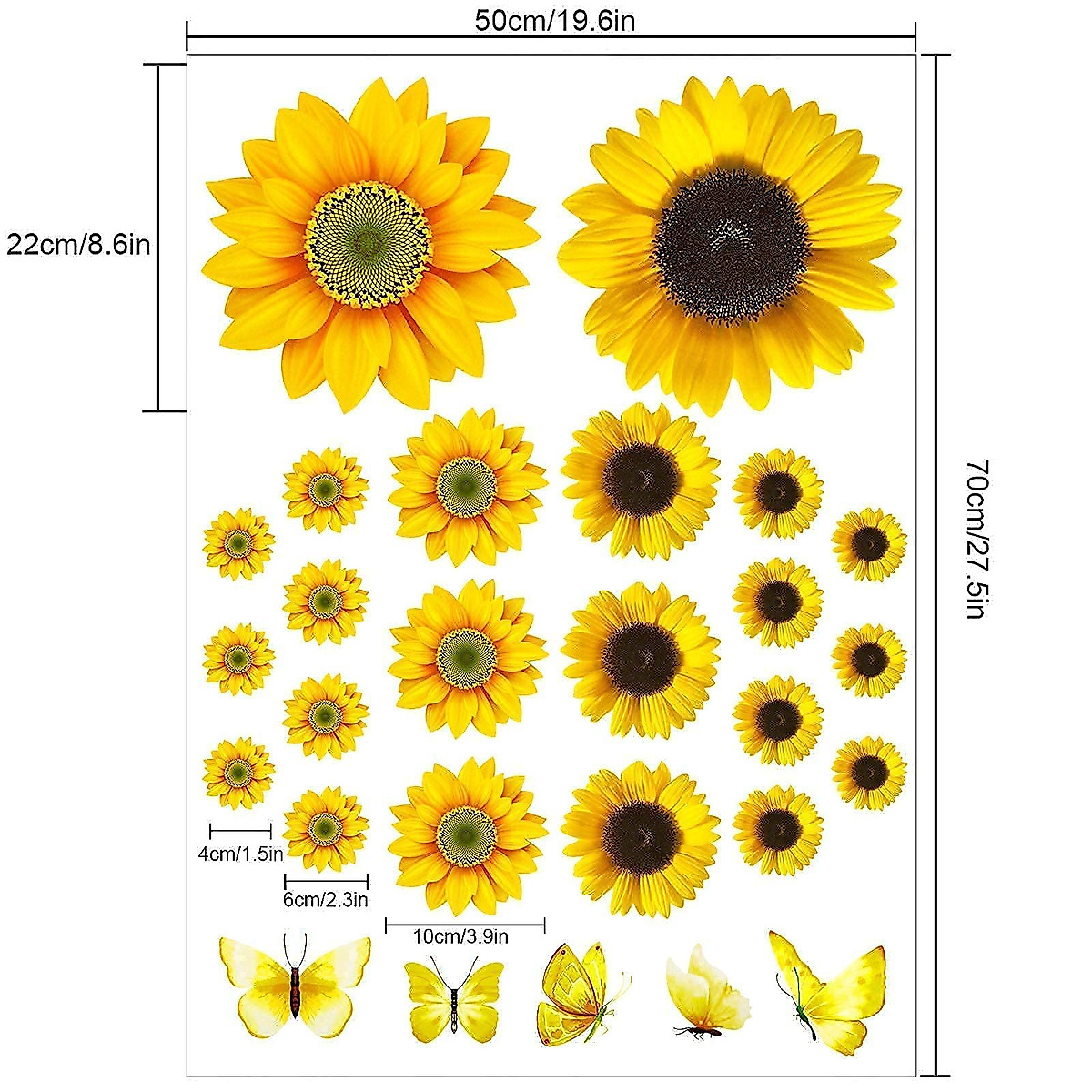 Large Sunflower Wall Stickers - 39 PCS Sunflower Daisy Decals for Wall 3D Butterfly Wall Sticker Sunflower Bathroom Nursery Decor Removable Yellow Flowers Decal for Kitchen Bedroom Decoration