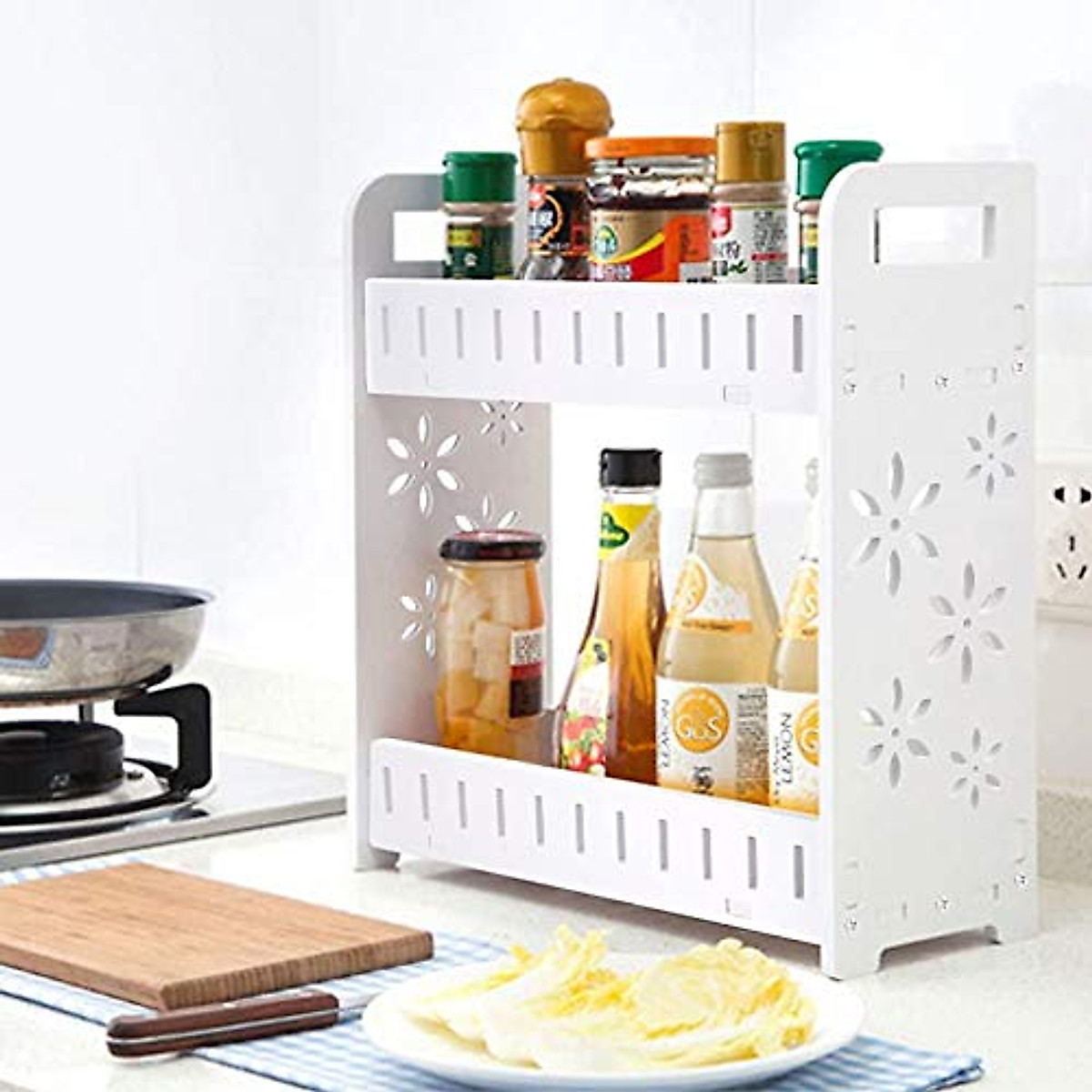 2 Tier Bathroom Organizer Countertop, White Corner Skincare Storage Shelf Cosmetic Organizer Holder, Counter Vanity Tray for Kitchen