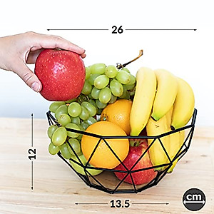 Fruit Bowl for Kitchen Counter - Fruit Basket for Kitchen Countertop - Black Fruit Bowls Vintage Style - Keeps Fruits and Vegetables Fresh - 10.2 x 4.7 x 5.3 in