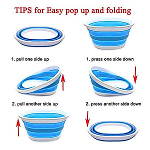 SAMMART 22L (5.8 Gallon) Collapsible Plastic Laundry Basket - Oval Tub/Basket - Foldable Storage Container/Organizer - Portable Washing Tub - Space Saving Laundry Hamper (1, Sky Blue)