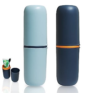 2 Pcs Travel Toothbrush Case Portable Toothbrush Holder, Travel Toothbrush Toothpaste Case with Cup, 7.8 inches Tooth Brush Storage Holder for Traveling, Camping, Business Trip, Home, School, Bathroom