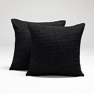 Deconovo Corduroy Throw Pillow Covers, Soft & Decorative Cushion Covers, Machine Washable, Set of 2 for Sofa, Couch, Bedroom & Living Room, Black, 20x20 Inch