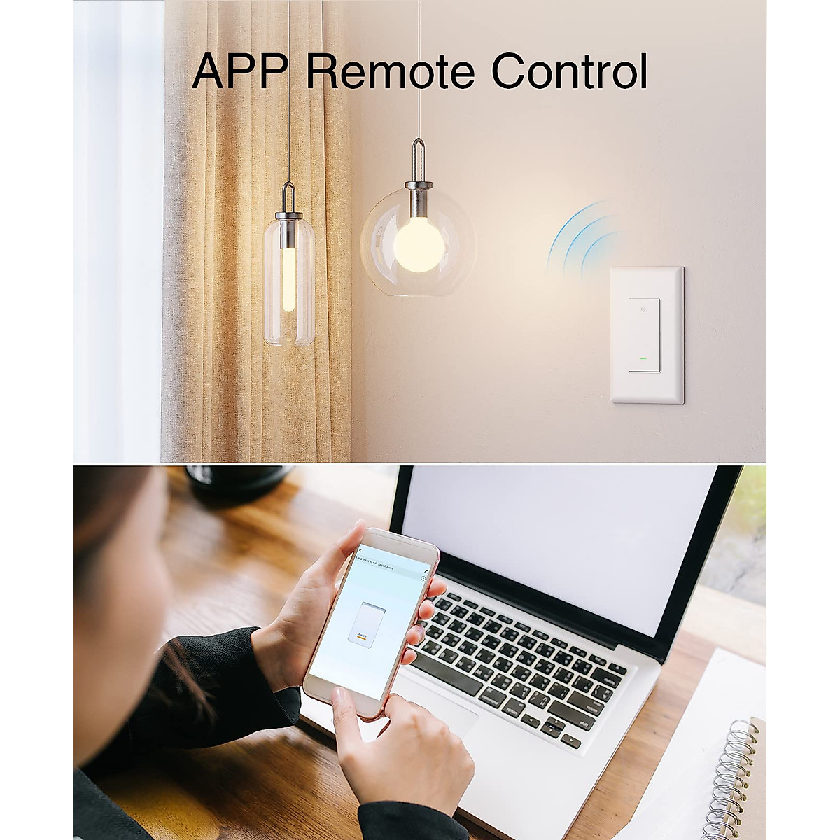 GHome Smart Switch,Smart Wi-Fi Light Switch for Lights Works with Alexa and Google Home 2.4Ghz, Single-Pole(Not 3-Way),Neutral Wire Required,UL Certified,Voice Control (2 Pack)