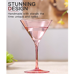 Physkoa Valentine's Day Gifts-Colored Martini Glasses Set | 7oz | Hand Blown Crystal Martini Glasses | Art Deco Cocktail Glasses Set | Versatile Tall Cocktail Glasses | Colorful Cocktail Glass