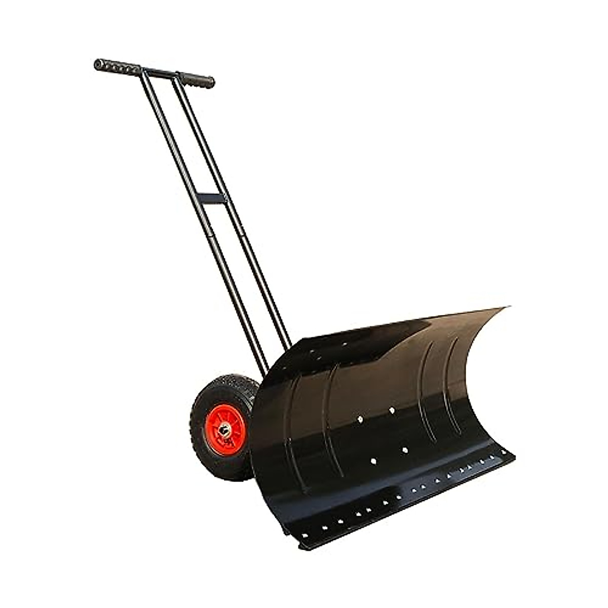 Fonowx Wheeled Snow Pusher, Rolling Removal Tool Outdoor Snow Pushing Heavy Duty Winter Snow Pusher Snow Plow for Pavement, Deck Sidewalk Car, Double Pole 74x42cm