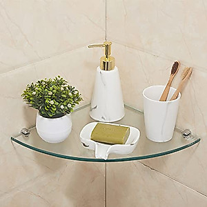 Kingrol 3 Pack Glass Bathroom Shower Shelves, Extra Thick Wall Mounted Shelves, Clear Floating Corner Shelves for Kitchen, Bathroom, Living Room, Office