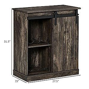 HOMCOM Industrial Sideboard Storage Cabinet, Serving Bar Buffet with Sliding Barn Door and 6-Bottle Wine Rack, Grey