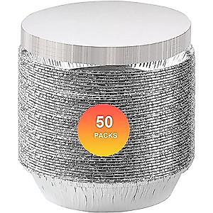 Forsone 50 Pack 8-Inch Round Aluminum Foil Pans With Lids Disposable Aluminum Tin Foil Cake Pans for Storage, Baking, Roasting, Meal Prep, Reheating, Freezer & Oven Safe