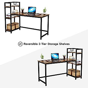 Dripex Computer Desk with 3 Storage Shelves - 41.73" Study Desk with Bookshelves, Compact Corner Desk Industrial Style Sturdy Writing Desk for Home Office Workstation,Rustic Brown
