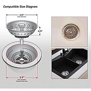 Highcraft FAUC97333-2 Kitchen Sink Basket Strainer Replacement for Standard Drains (3-1/2 Inch) Chrome Plated Stainless Steel Body With Rubber Stopper, Pack Of 2