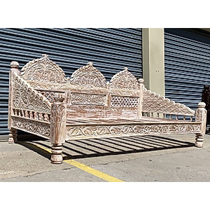 Worldcraft Industries Wooden Carved Jhula Arch Day Bed, Cream Percentage Finish. Hand Crafted from Solid Indian Mahogany Wood (Day Bed Sofa: 44Dx83Wx40H)