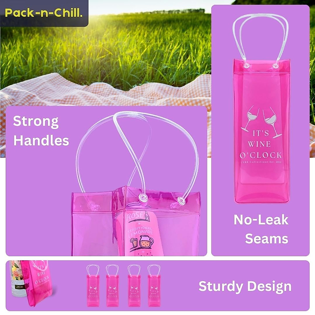 Wine Chiller (Pink), Portable Ice Wine Bag with Handles, Collapsible, Cools Wine Champagne Beers Ice Drinks in Minutes Anywhere You Go, Wine Gift Bag