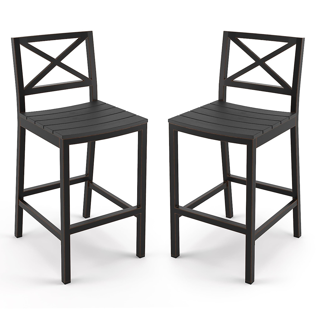 Cozyman Outdoor Bar Stools Set of 2, 26 Inch All Weather HDPS Patio Counter Height Barstools with Back & Footrest, Aluminum Bar Stool Chairs for Hot Tub, Balcony, Yard, Indoor Or Outdoor Use, Black