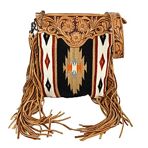 American Darling Aztec And Fringe Crossbody In Black ADBG298G