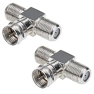 Coaxial Cable Splitter, TV Splitter 2 in 1 Out 2-Pack F Type RG6 Male to 2 F Female 3 Way Cable Splitter Coax T Connector Adapter for Video VCR Antenna Cable Satellite