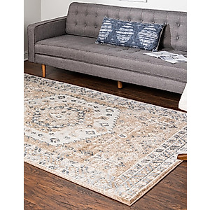 Unique Loom Oxford Collection Area Rug - Sheldonian (9' x 12' Rectangle, Beige/ Navy Blue)