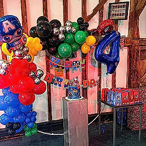 60 Pack Balloons Red Yellow Green Blue Black Party Balloons with Metallic Silver Helium Balloon, Superhero Rainbow Colorful Latex Balloons Set for Kids Birthday Carnival Superhero Themed Decorations