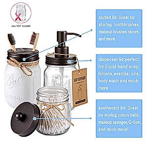Mason Jar Bathroom Accessories Lids Set(4pcs) - Jar Not Included - Soap Dispenser,Toothbrush Holder, Apothecary Storage Jars Lids for Regular Mouth Mason Jars - Rustproof Stainless Steel，Bronze