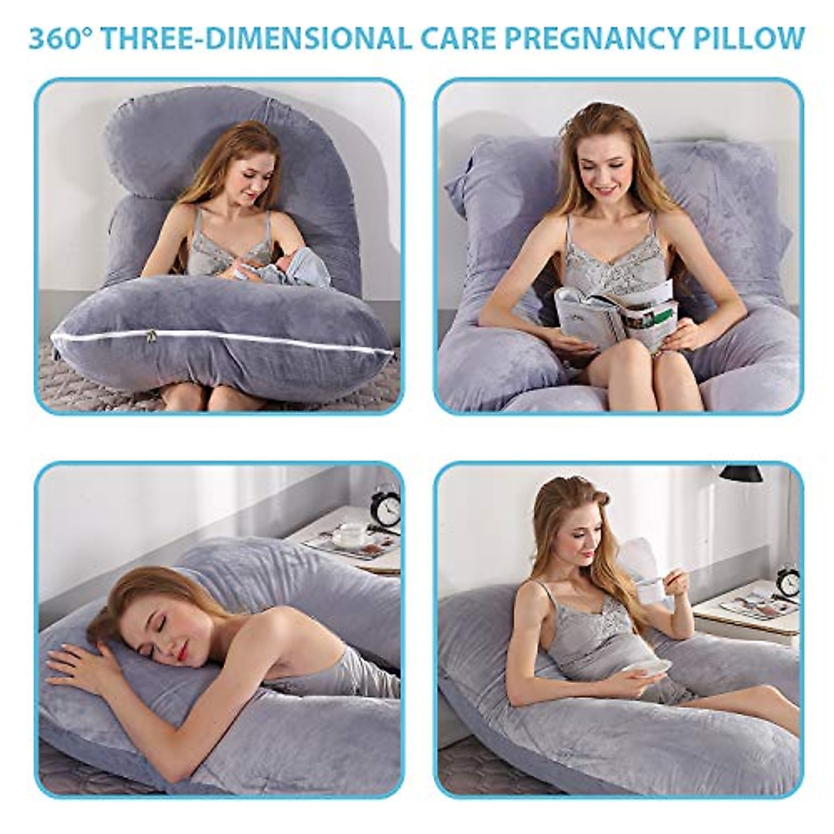 BATTOP Pregnancy Pillows Full Body Maternity Pillow for Sleeping with Cooling Washable Cover,Support for Back, Hips, Legs, Belly for Pregnant Women (Velvet-Grey)
