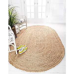 THE PIKKU INTERNATIONAL - Handmade Jute Rug Oval Hand Woven Farmhouse Jute Area Rug (7 x 11 ft)