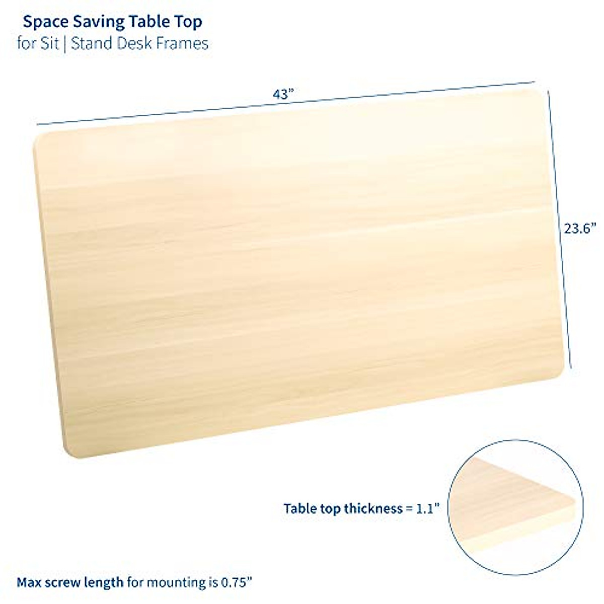 VIVO Light Wood 43 x 24 inch Universal Solid One-Piece Table Top for Standard and Sit to Stand Height Adjustable Home and Office Desk Frames, DESK-TOP43C