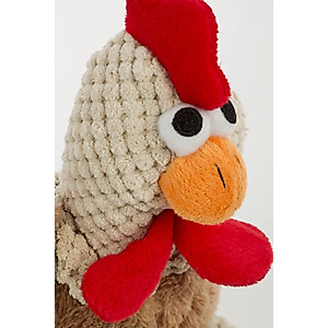 goDog Checkers Skinny Rooster Squeaky Plush Dog Toy, Chew Guard Technology - Brown, Large