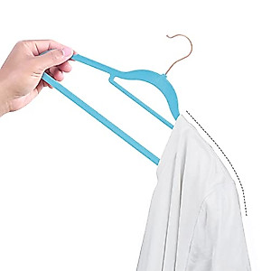 BBFISH Premium Velvet Suit Hangers 50 Pack Non Slip Clothes Hanger, 360 Degree Chrome Swivel Rose Gold Hook Strong and Durable Hold Up to 10 Lbs, Ultra Thin Coat Hangers (Sky Blue)