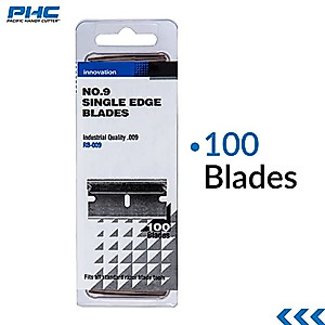 Pacific Handy Cutter Stainless Steel Replaceable Blades for Box Cutters, Standard Single-Edged Industrial Razor Blades, Ultra Sharp, Single Edge, Box Of 100, RB009 (New B15101-9)