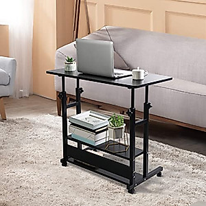 Computer Desk Home Office Desk Standing Adjustable Laptop Storage Desk for Bedroom Modern Workstation Portable Study Table with Wheels (Black)