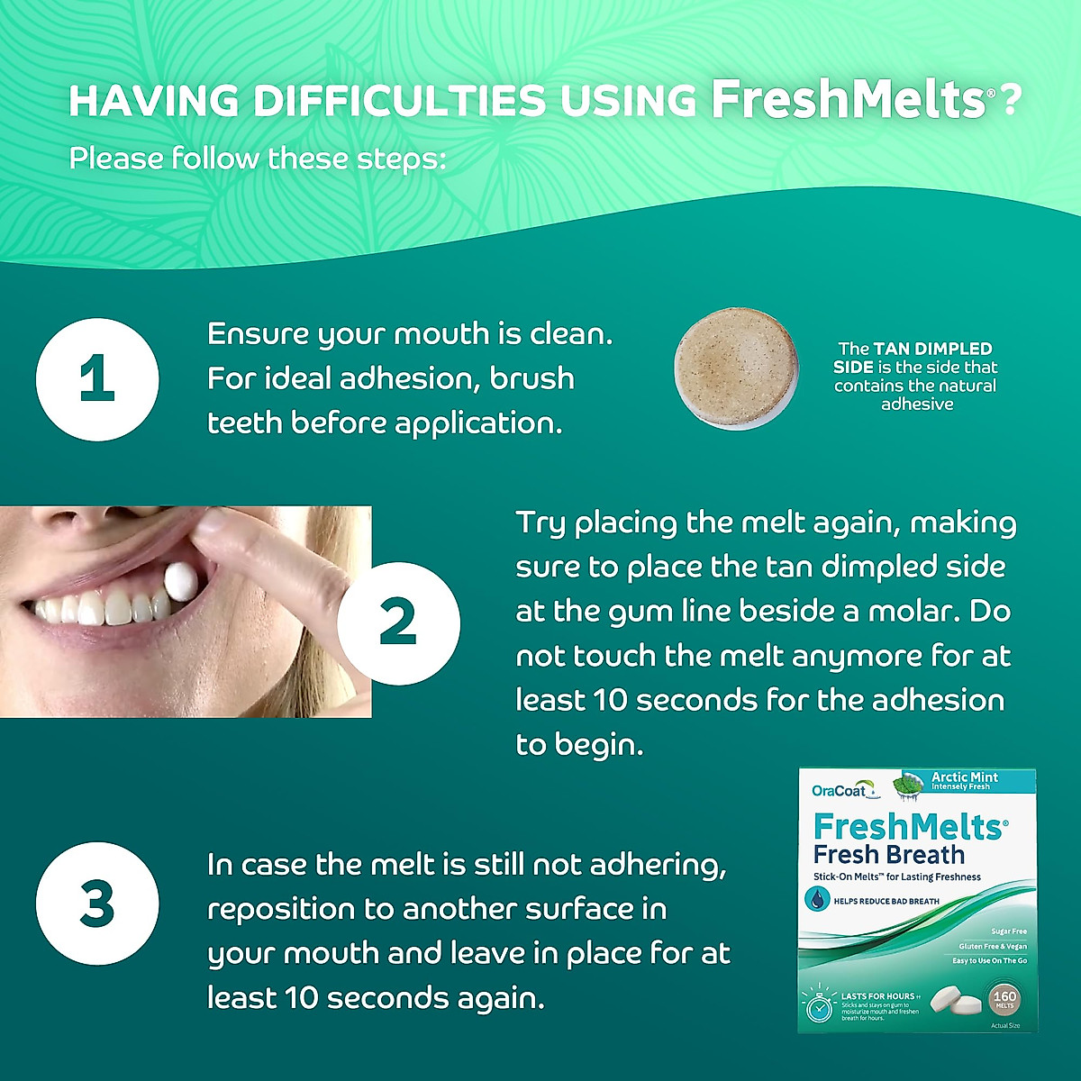 Oracoat FreshMelts Fresh Breath Stick-on Melts for Lasting Freshness, 60 Count Breath Freshener for Bad Breath, Non-Acidic & Sugar-Free, Arctic Mint