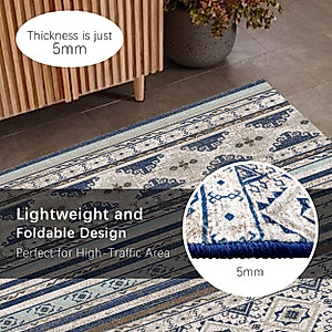 RUGSURE Washable Area Rugs 6' x 9' - 1/6 Thick - Moroccan-Inspired -Stain & Water Resistant Non-Slip - Resistant Rug for Living Room, Bedroom, Nursery, Pet & Child Friendly (Blue and Brown)