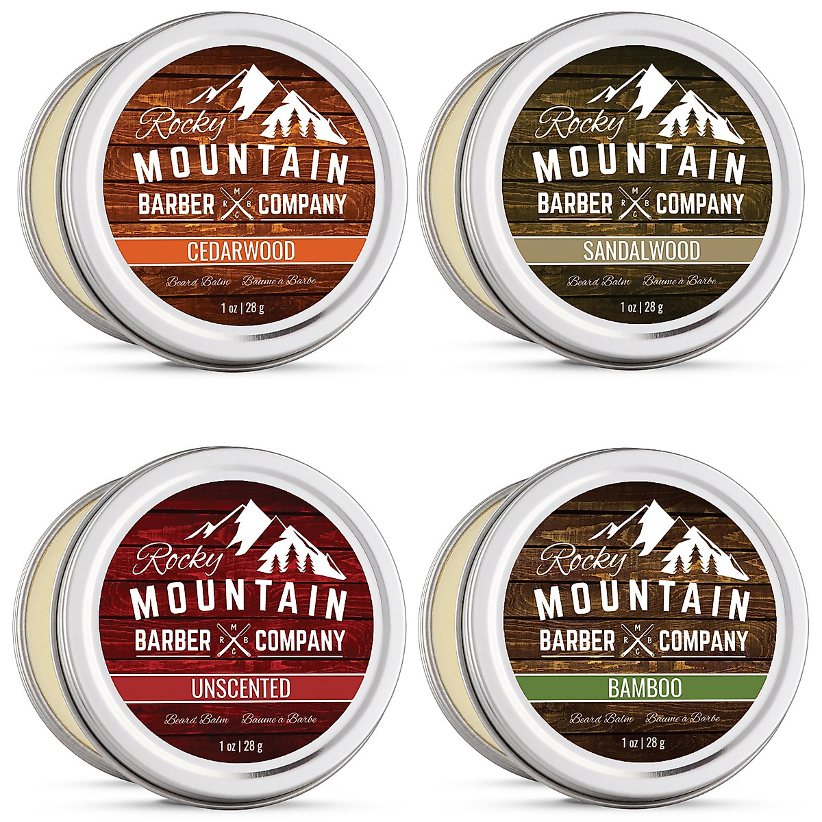 Beard Balm Variety Pack - 4 Natural Samples (1 oz each) with Argan Oil, Shea Butter, Coconut Oil & Jojoba Oil - Rich in Vitamins & Minerals