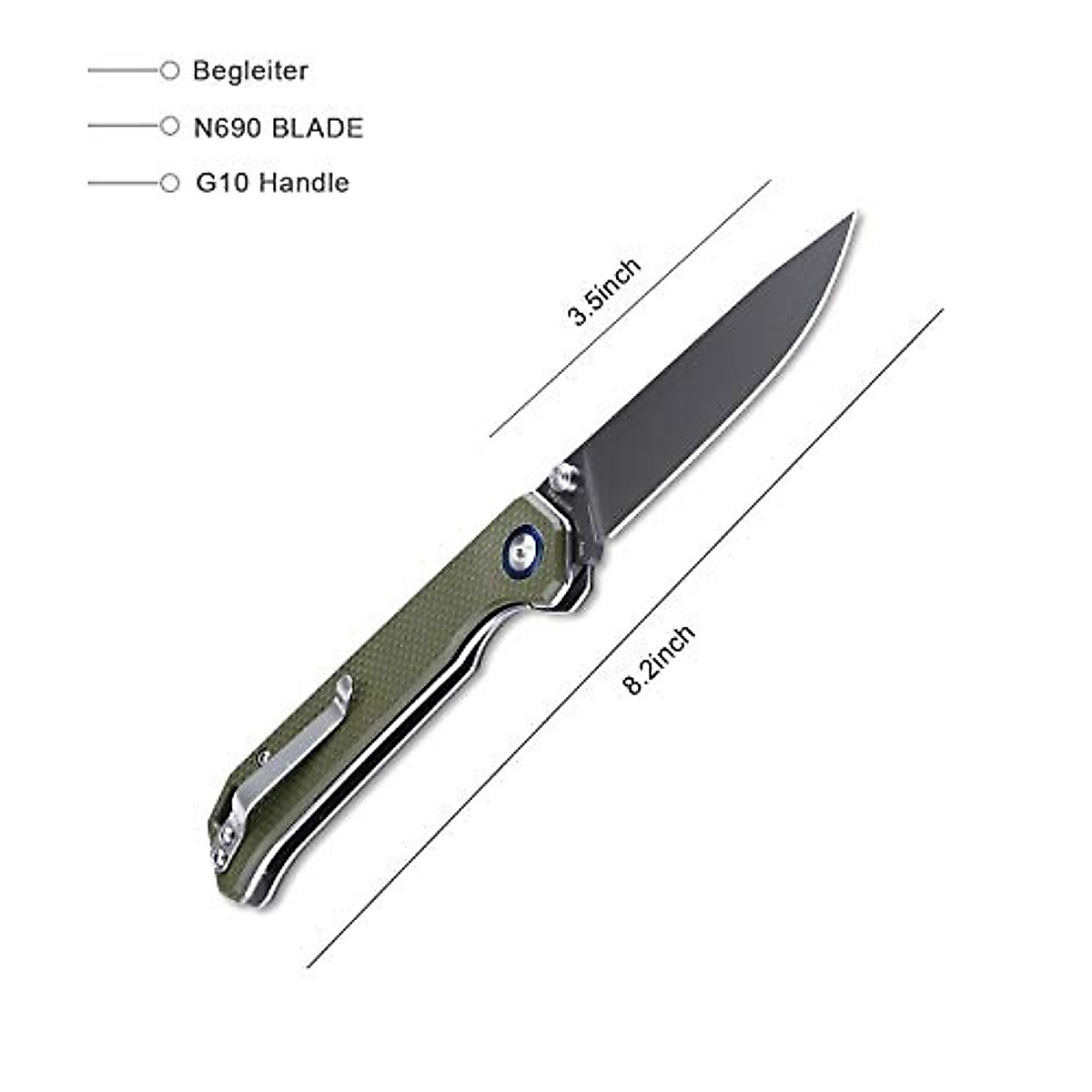 Kizer Cutlery Begleiter Folding Pocket Knife Green G10 Handle N690 Blade EDC Knife, V4458N2
