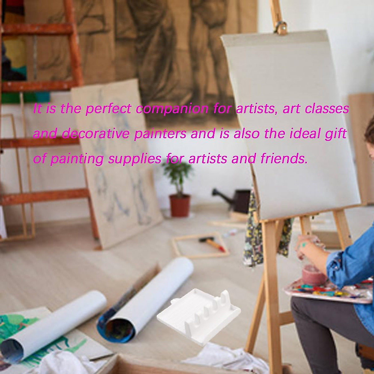 TTBellok 3 PCS Washable Paint Brush Holder, Painting Brush Stand Rest With 5 Slots for Oil Watercolor Acrylic Painting